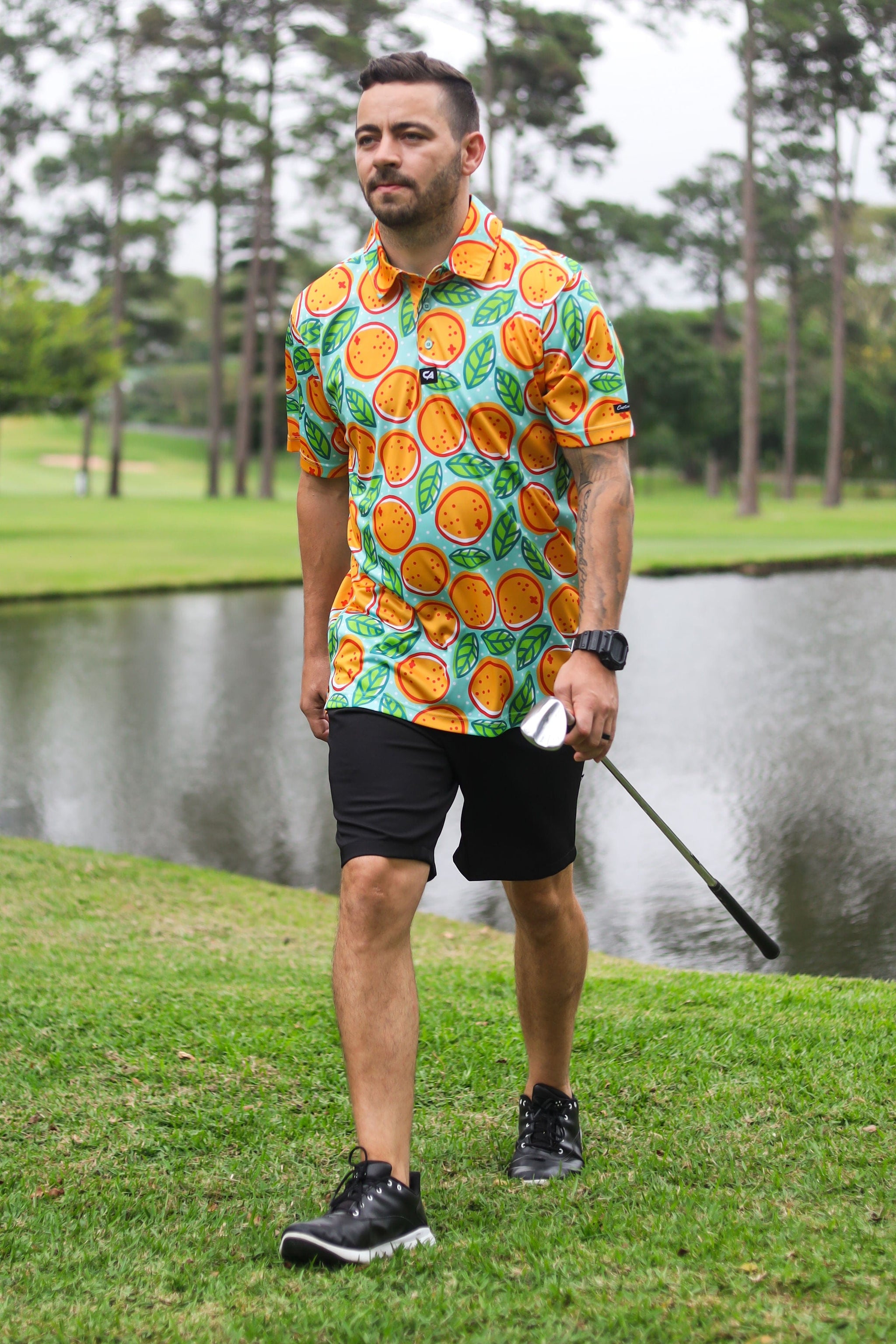 CA Funky Golf Shirt | Turquoise Oranges – Custom Apparel