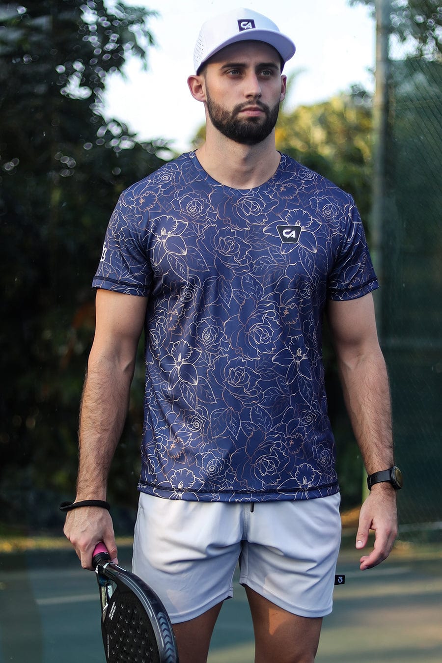 CA Padel Shirt | Navy Gold Roses – Custom Apparel